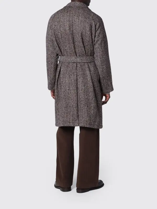 Tagliatore Chevron Pattern Wool Blend Belted Robe Coat
