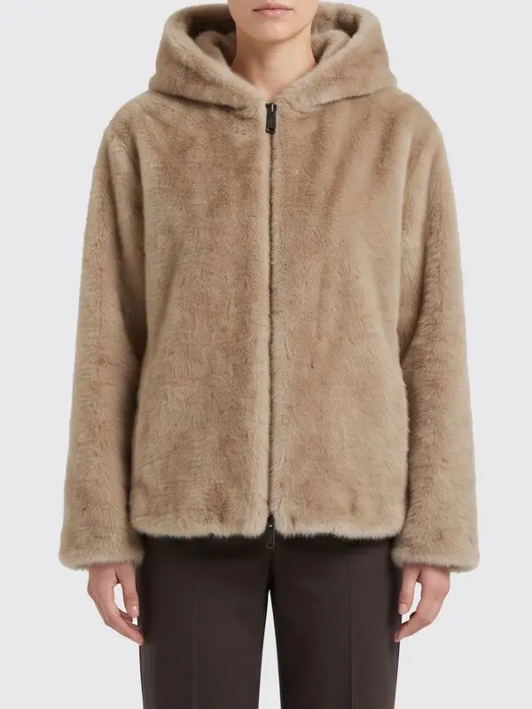 PAROSH P.a.r.o.s.h. Short Faux Fur Jacket With Collar And Zip Closure - Beige