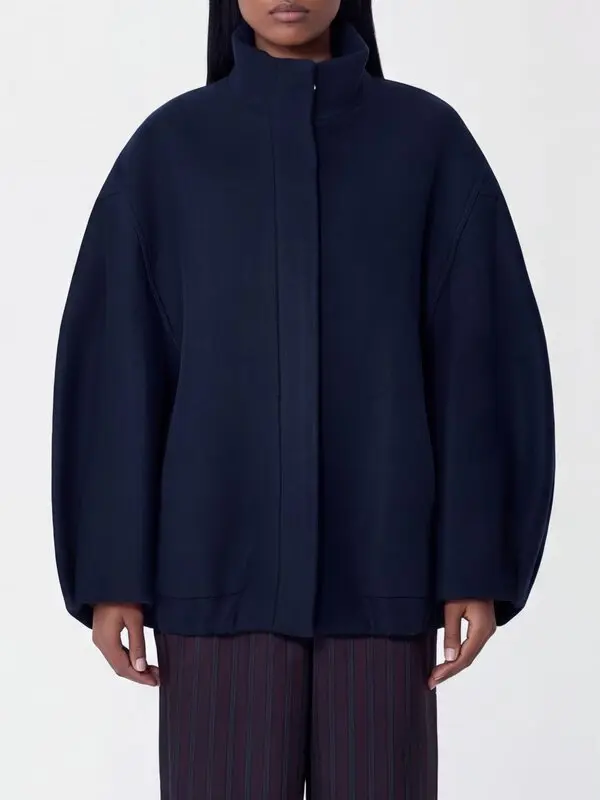 Dries Van Noten Wool-blend Short Coat With Balloon Sleeves And Funnel Neck - Blue