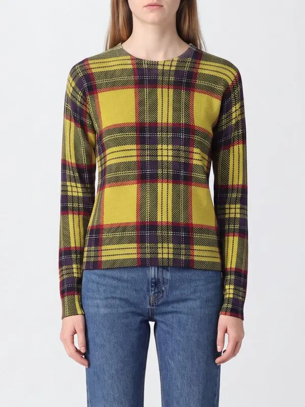 IN BED WITH YOU Tartan Wool Crew-neck Jumper With Ribbed Trims - Multicolor