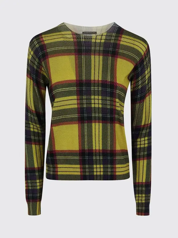 IN BED WITH YOU Tartan Wool Crew-neck Jumper With Ribbed Trims - Multicolor