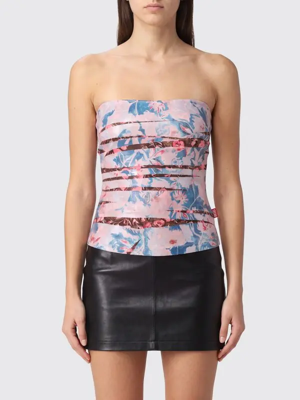 DIESEL® Floral-print Bandeau Top In Jersey With Back Zip