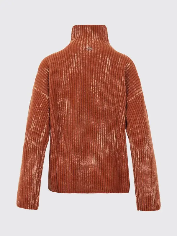 DIESEL® Abstract Pattern Wool Blend Funnel Neck Jumper With Dropped Shoulders - Brown