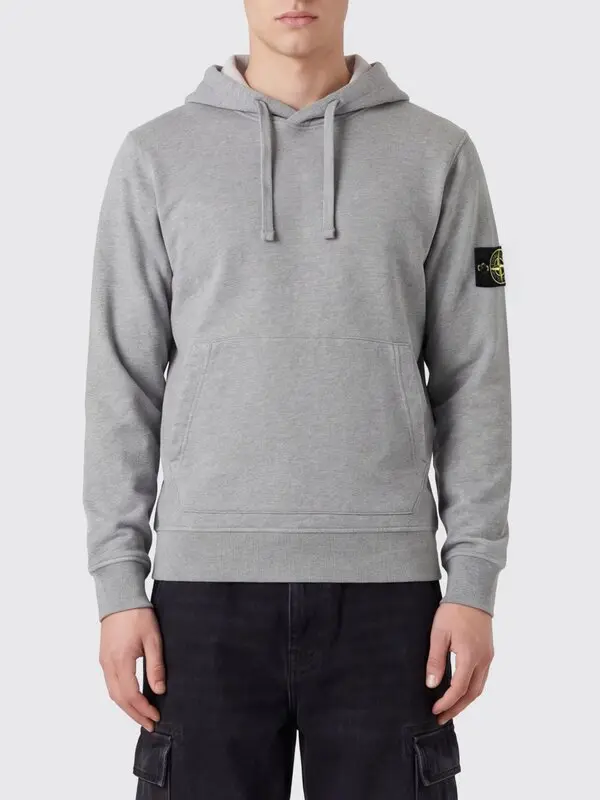 Stone Island Cotton Hoodie With Kangaroo Pocket And Compass Logo - Grey