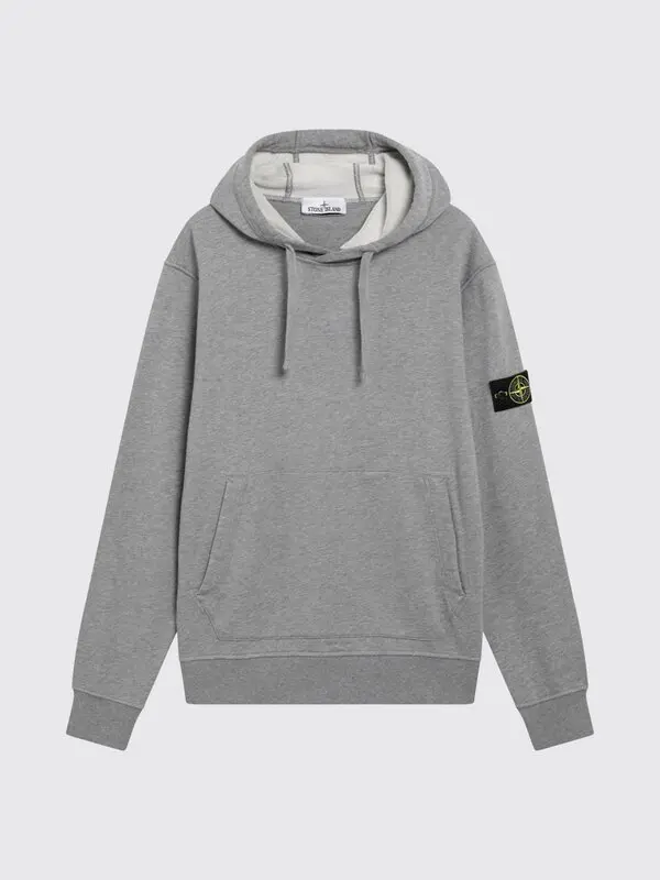 Stone Island Cotton Hoodie With Kangaroo Pocket And Compass Logo - Grey