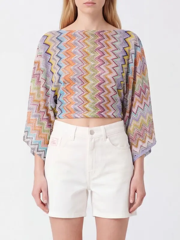 Missoni Cropped Zig Zag Viscose Knit Top With Long Sleeves