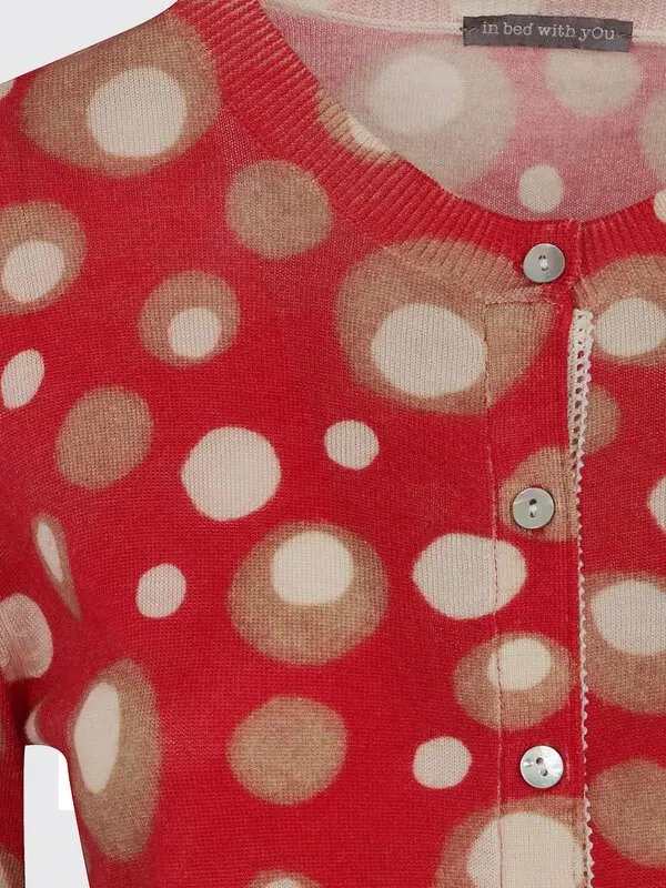 IN BED WITH YOU Button-front Polka Dot Wool Cardigan With Crew Neck - Multicolor