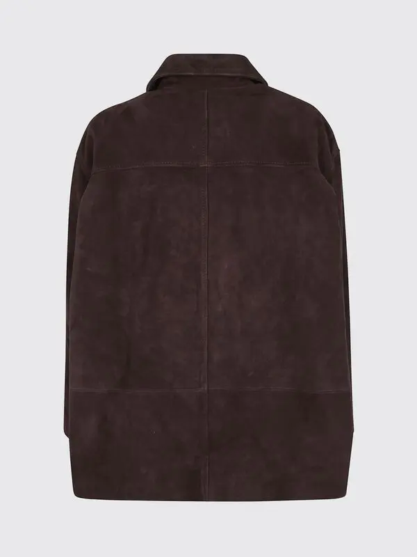 Soeur Suede Leather Shirt Jacket With Dropped Shoulders And Patch Pockets