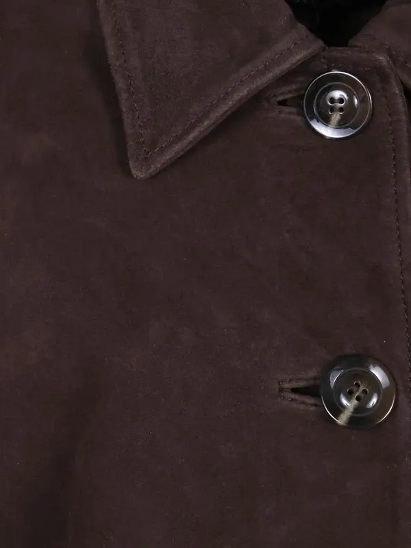 Soeur Suede Leather Shirt Jacket With Dropped Shoulders And Patch Pockets