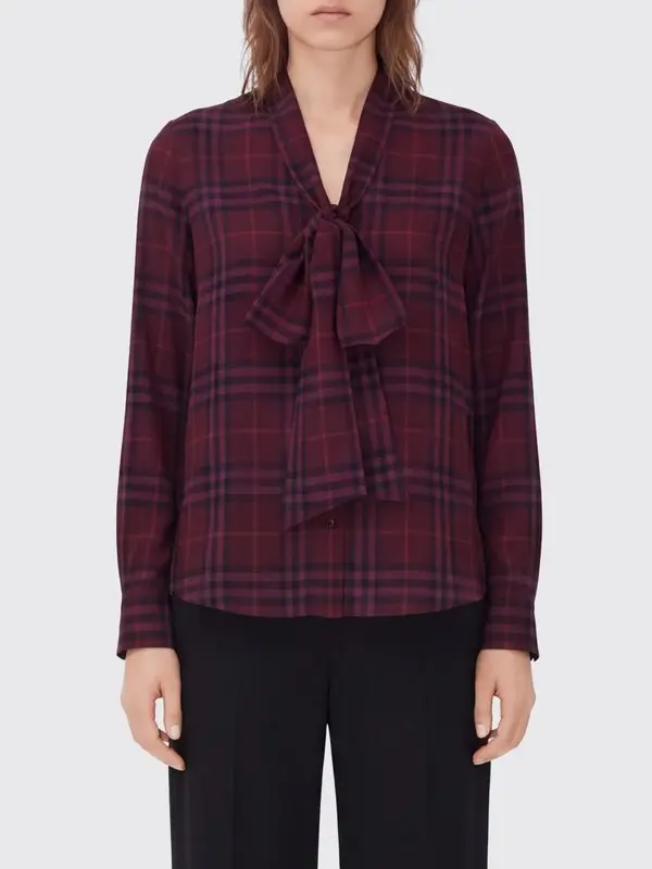 Burberry Tartan Print Silk Shirt With Pussy-bow Collar