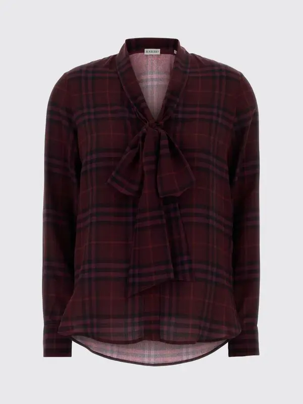 Burberry Tartan Print Silk Shirt With Pussy-bow Collar