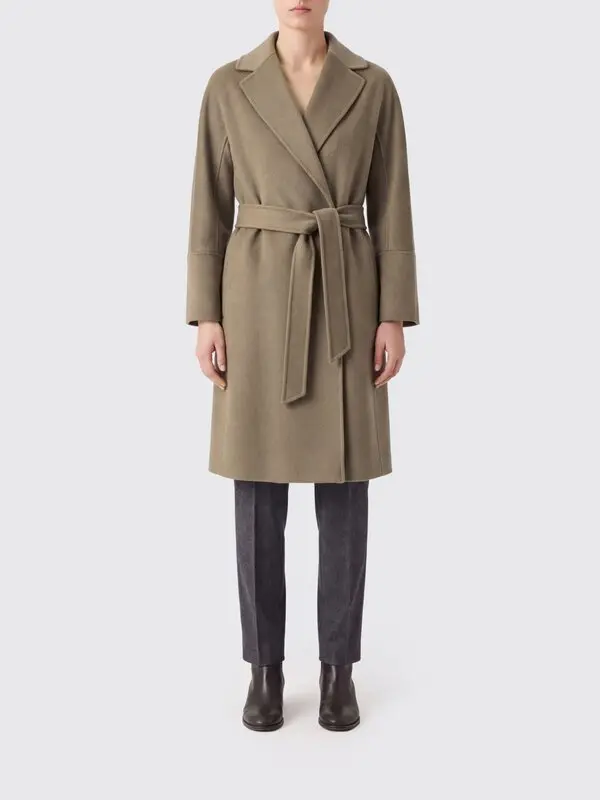 Max Mara 100% Virgin Wool Robe Coat With Waist Tie Belt - Camel