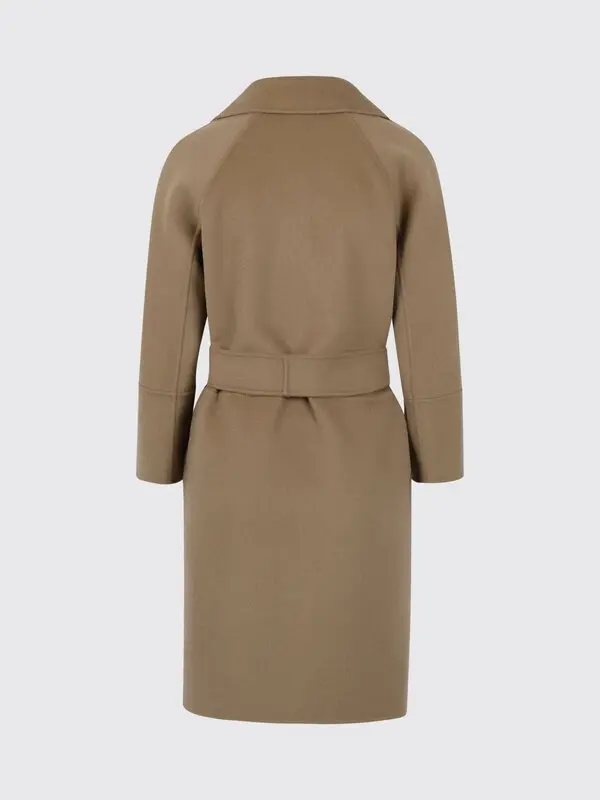 Max Mara 100% Virgin Wool Robe Coat With Waist Tie Belt - Camel