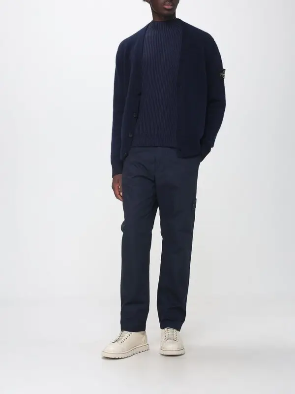Stone Island Virgin Wool And Alpaca Blend Cardigan With Logo Patch - Blue 1