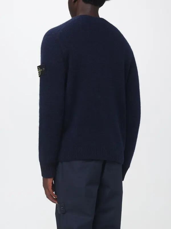 Stone Island Virgin Wool And Alpaca Blend Cardigan With Logo Patch - Blue 1