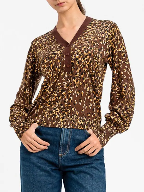 TWINSET Animalier Print V-neck Cardigan In Viscose Blend