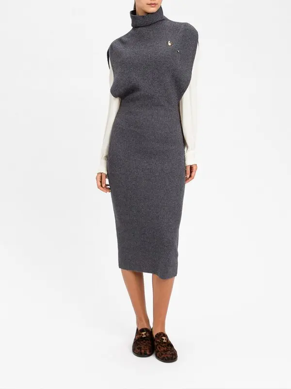 TWINSET Sleeveless Wool And Cotton Knit Midi Sheath Dress