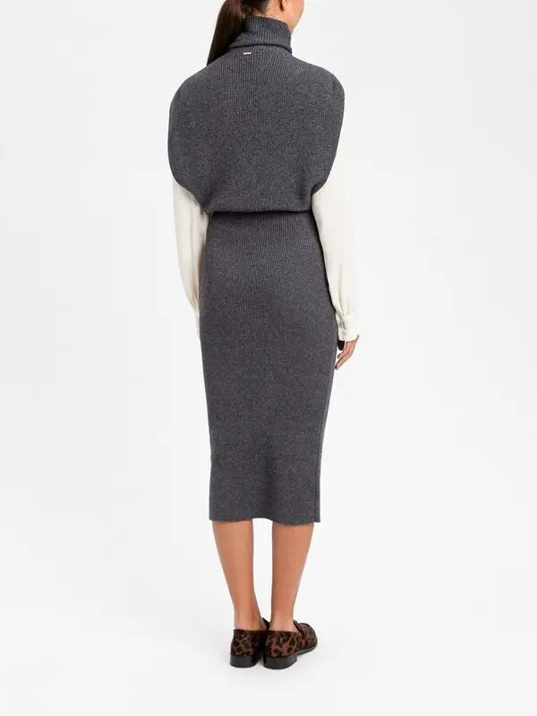 TWINSET Sleeveless Wool And Cotton Knit Midi Sheath Dress
