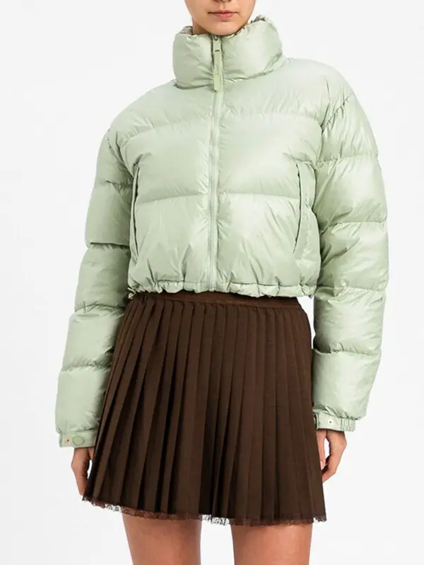 TWINSET Short Quilted Puffer Jacket With High Neck And Zip Closure - Sage