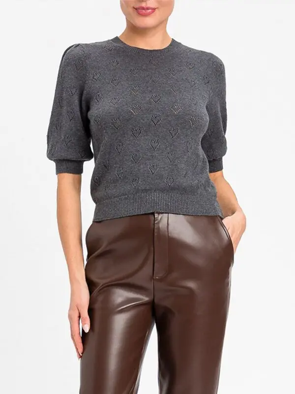 TWINSET Heart Print Cotton And Cashmere Jumper With Puff Sleeves - Grey
