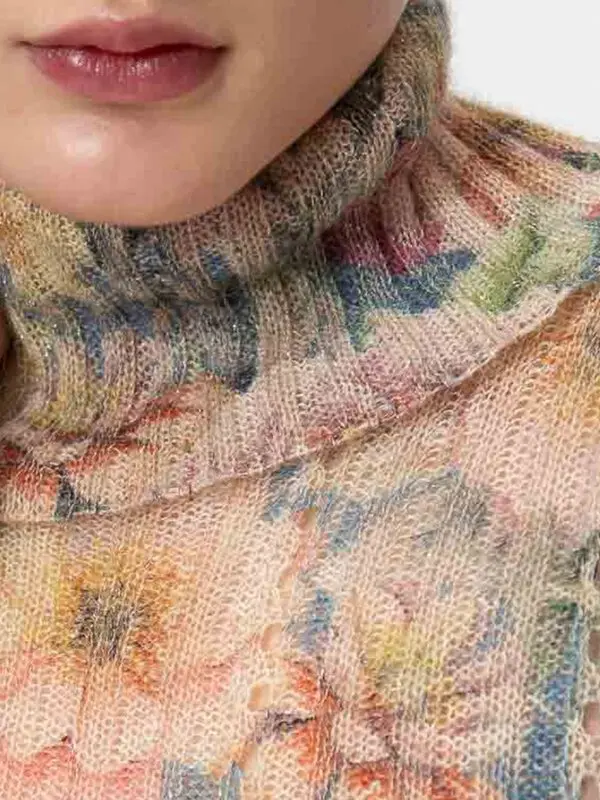 TWINSET Floral Print Wool Blend Roll Neck Jumper With Long Sleeves