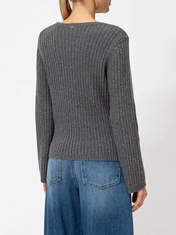 TWINSET Crewneck Jumper In Wool, Cotton And Cashmere Blend With Ribbed Trims