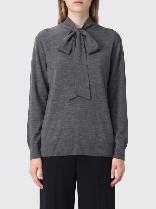 Valentino Garavani Pussy-bow Neck Sweater In Pure Virgin Wool - Grey