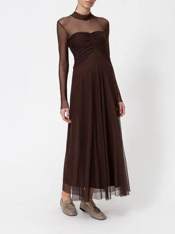 TWINSET Long-sleeved Tulle Evening Gown With Crew Neck