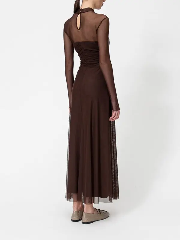TWINSET Long-sleeved Tulle Evening Gown With Crew Neck