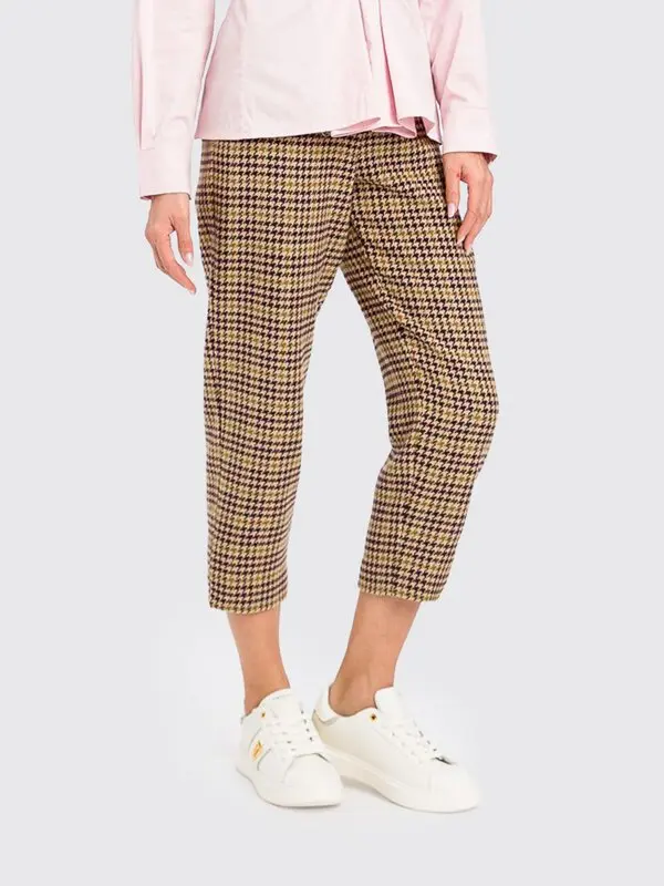 TWINSET Cropped Slim Fit Houndstooth Wool Blend Trousers