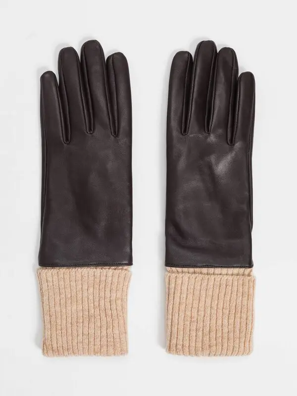 TWINSET Leather And Wool Blend Gloves With Ribbed Cuffs