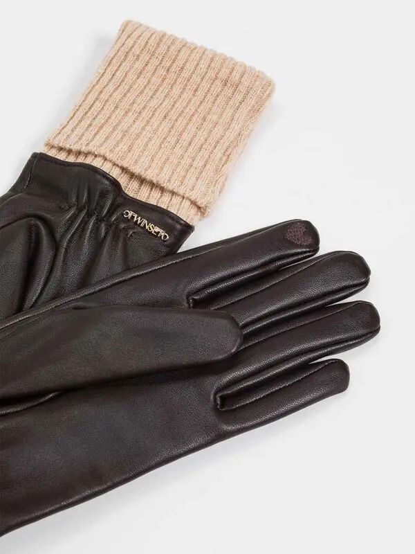 TWINSET Leather And Wool Blend Gloves With Ribbed Cuffs