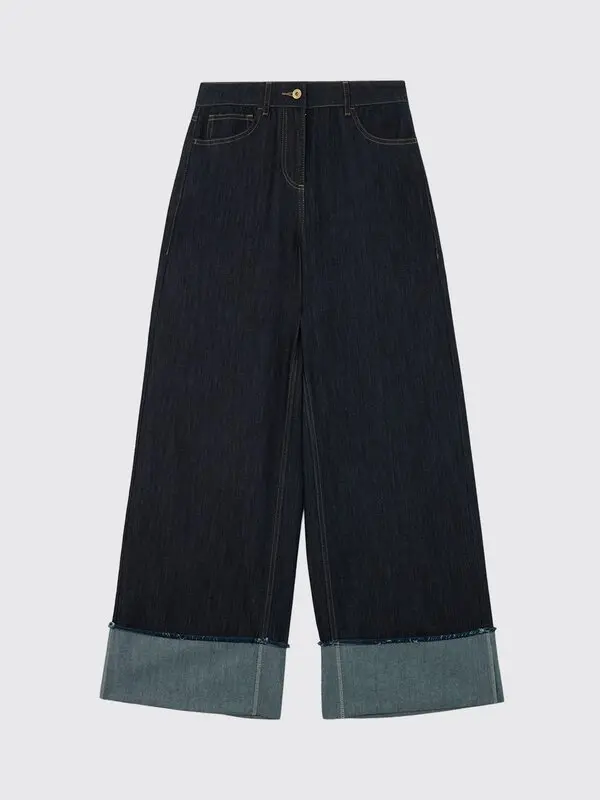 TWINSET Mid-rise Cotton Denim Palazzo Jeans With Cuffs