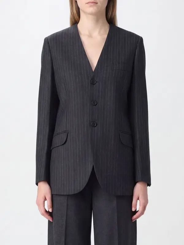 JIL SANDER Blue Pinstriped Wool Single-breasted Blazer