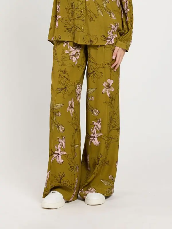TWINSET High-waisted Floral Print Viscose Palazzo Trousers