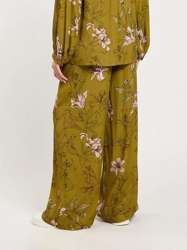TWINSET High-waisted Floral Print Viscose Palazzo Trousers