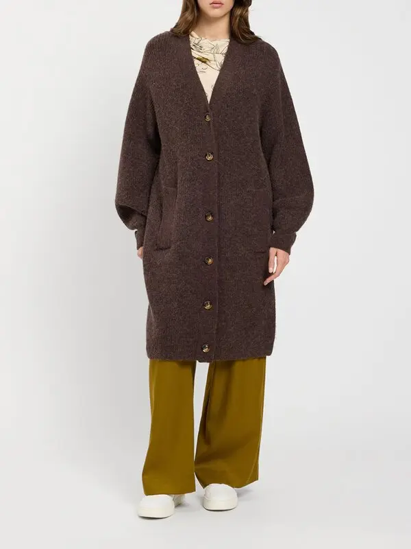 TWINSET Long Wool Blend Cardigan With Balloon Sleeves