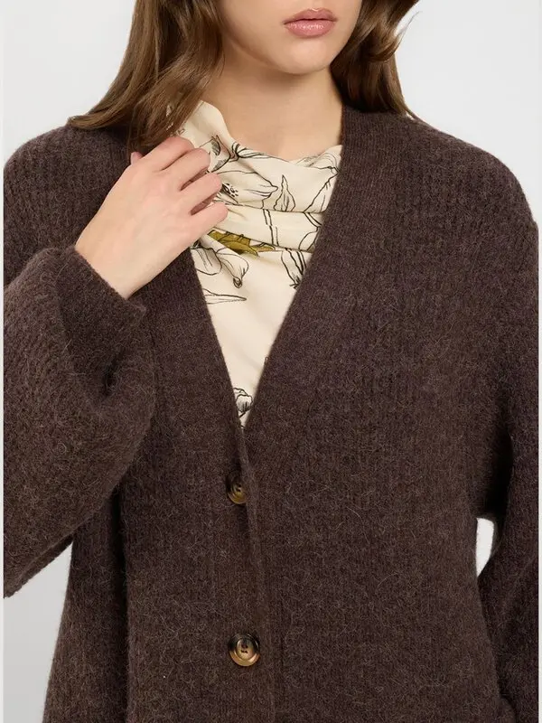 TWINSET Long Wool Blend Cardigan With Balloon Sleeves