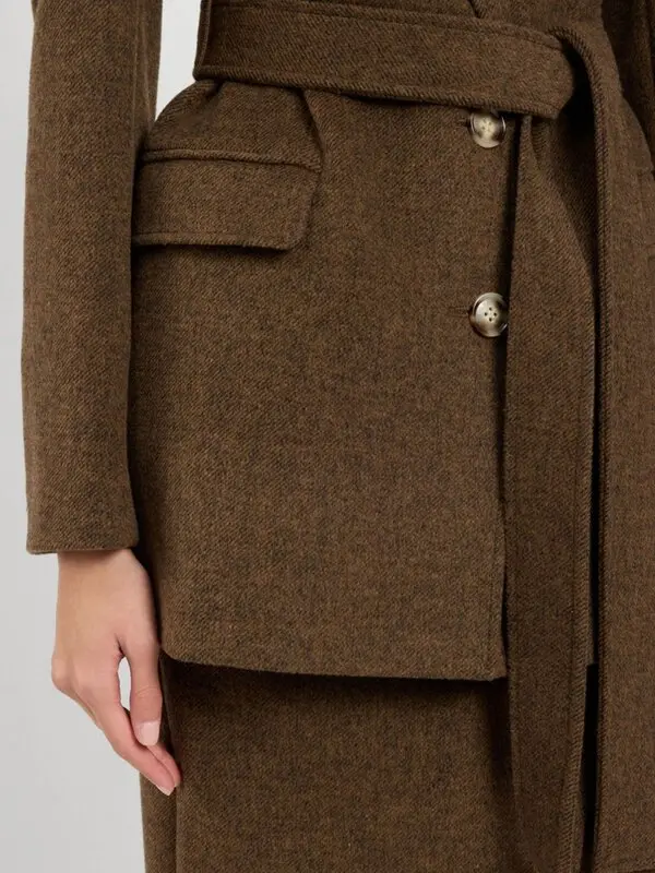 TWINSET Single-breasted Wool Blend Blazer With Waist Belt And Padded Shoulders