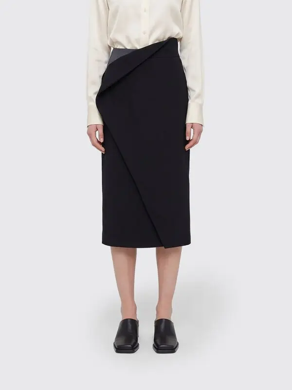 JIL SANDER Draped Silk And Virgin Wool Midi Pencil Skirt
