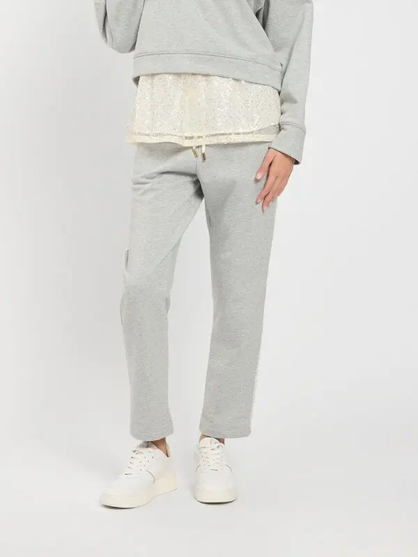 TWINSET Cotton Blend Jogging Trousers With Sequin Embroidery And Elastic Waist