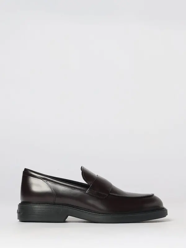 Hogan H704 Brushed Leather Penny Loafers With Raised Apron Toe