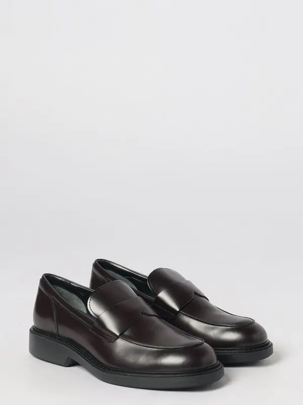Hogan H704 Brushed Leather Penny Loafers With Raised Apron Toe