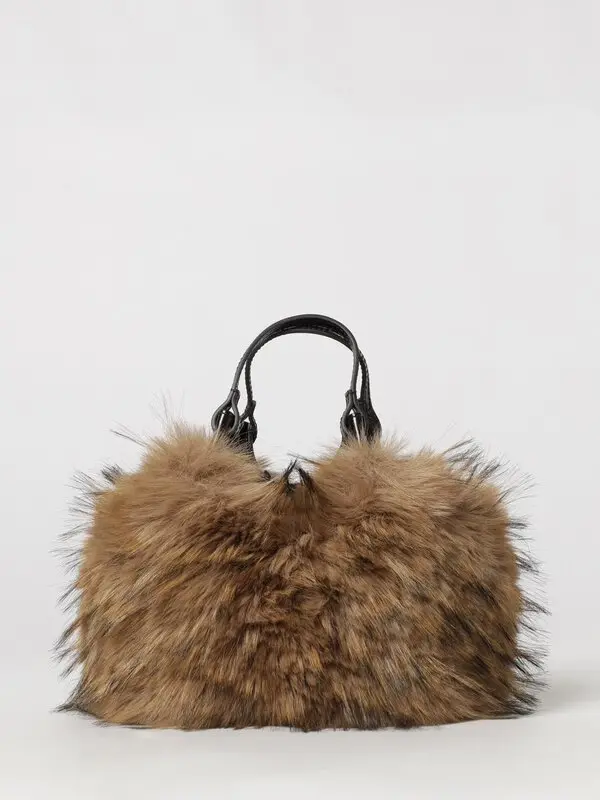 GIANNI CHIARINI Dua Mini Handbag In Faux Fur With Double Leather Handle - Hazel