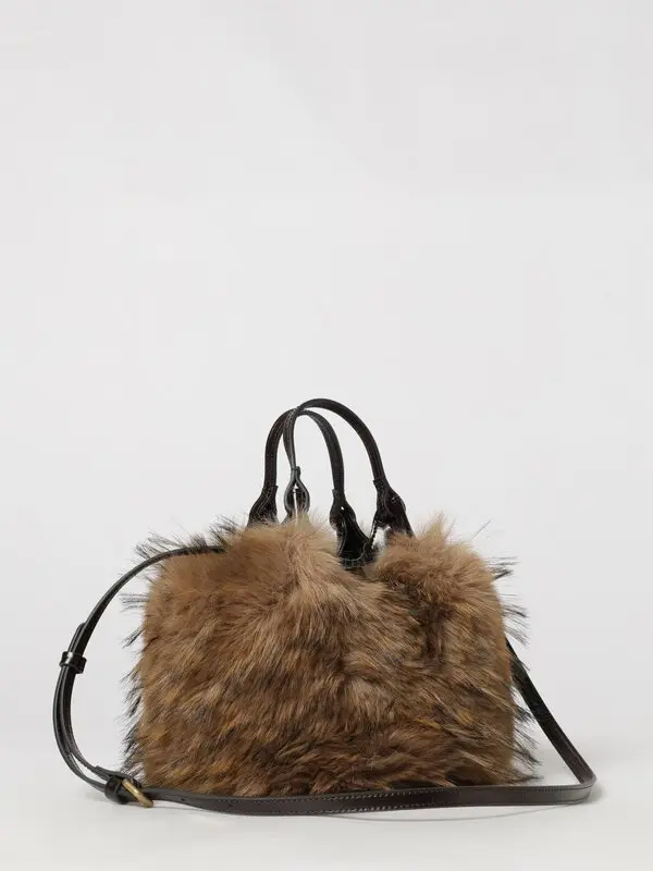 GIANNI CHIARINI Dua Mini Handbag In Faux Fur With Double Leather Handle - Hazel