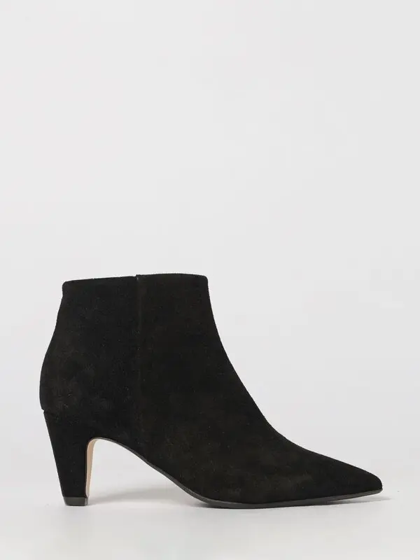 ANNA F. Suede Leather Ankle Boots With Mid Cone Heel