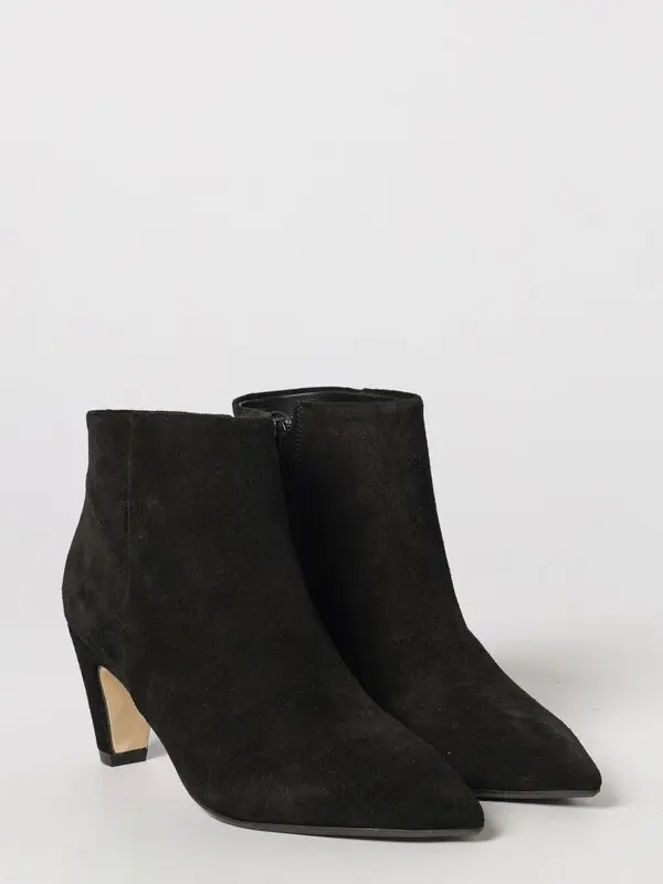 ANNA F. Suede Leather Ankle Boots With Mid Cone Heel
