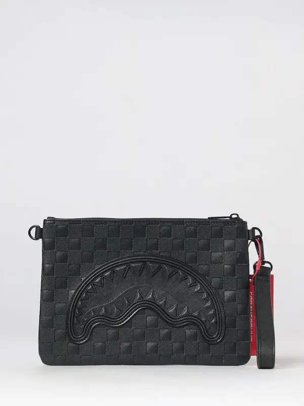 SPRAYGROUND Raised Check Tone-on-tone Logo Crossbody Pouch In Coated Cotton