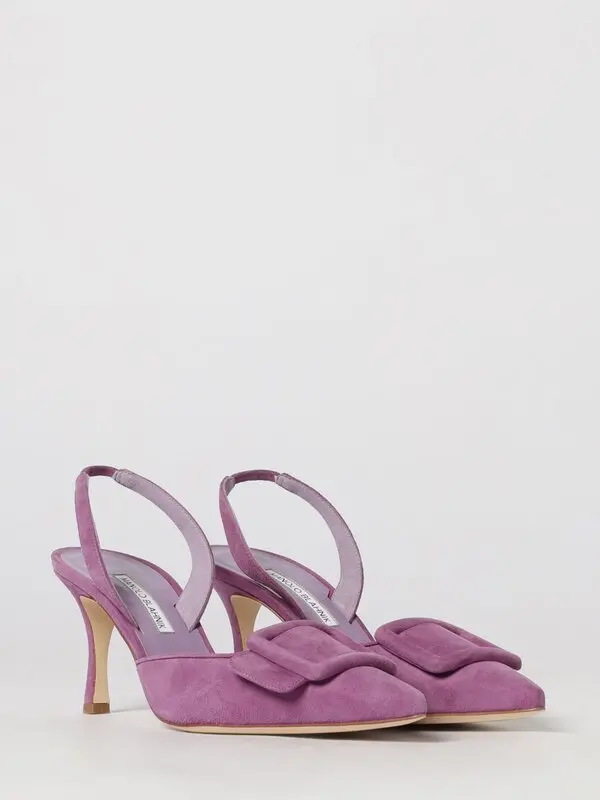 Manolo Blahnik Maysli Suede Slingback Pumps With Mid Heel - Plum