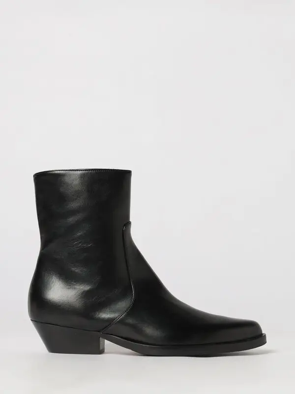 ANNA F. Smooth Leather Western Boots With Almond Toe